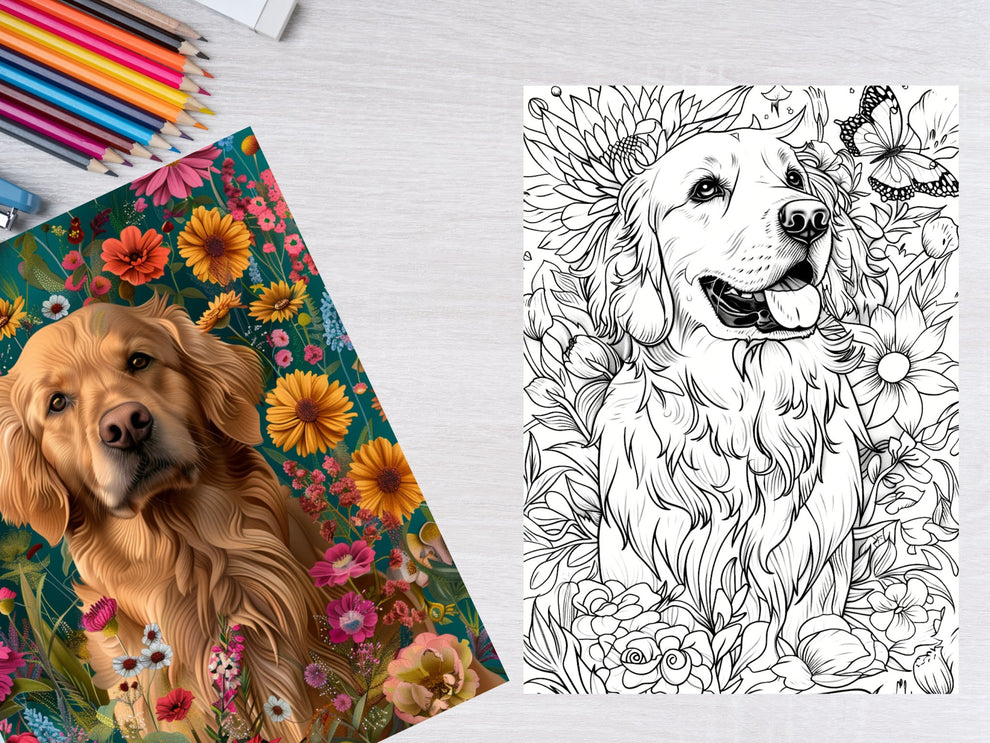 20 Cute Golden Retrivers Dogs Coloring Pages – My Coloring Zone