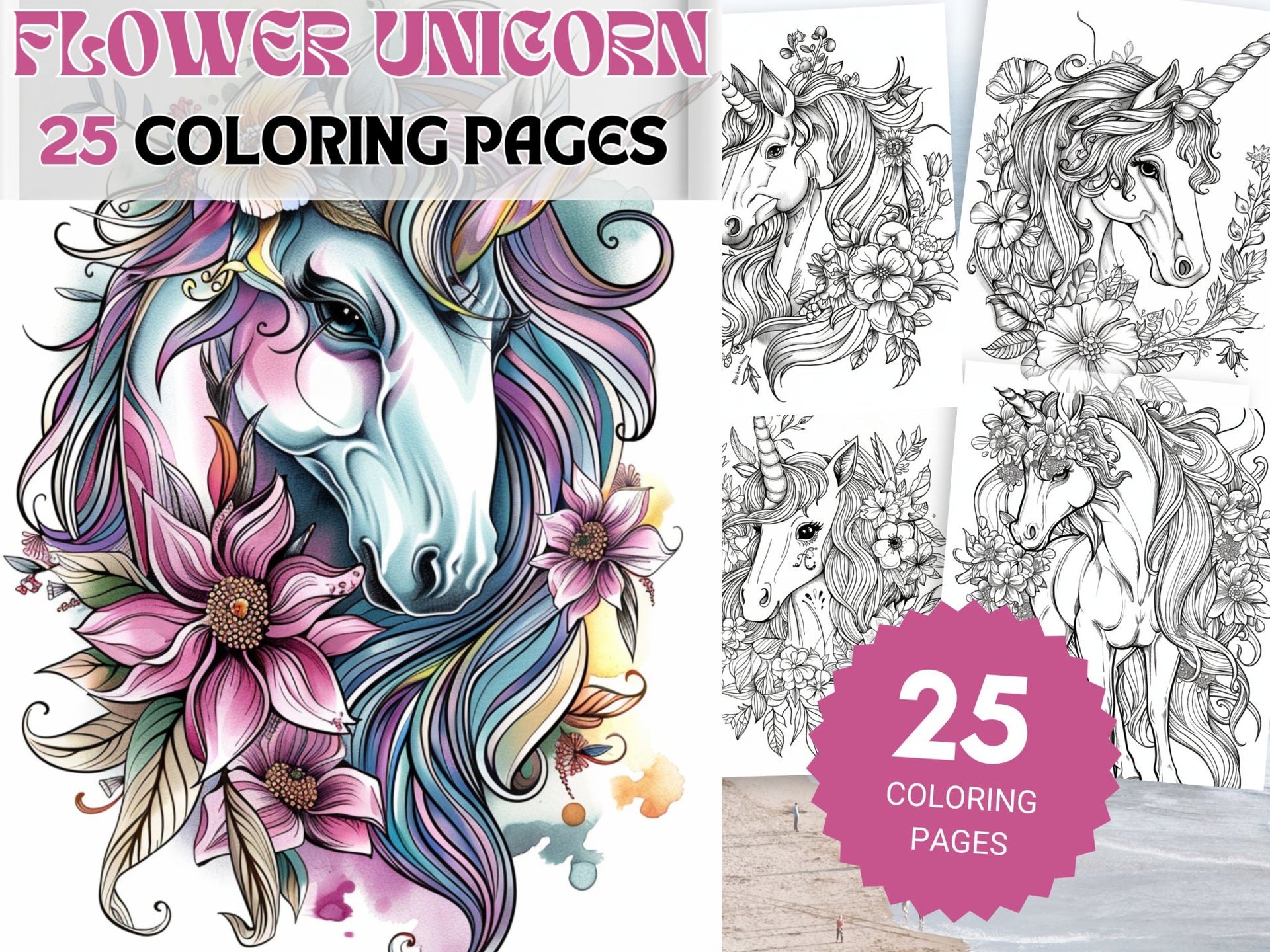 unicorn coloring pages with flowers